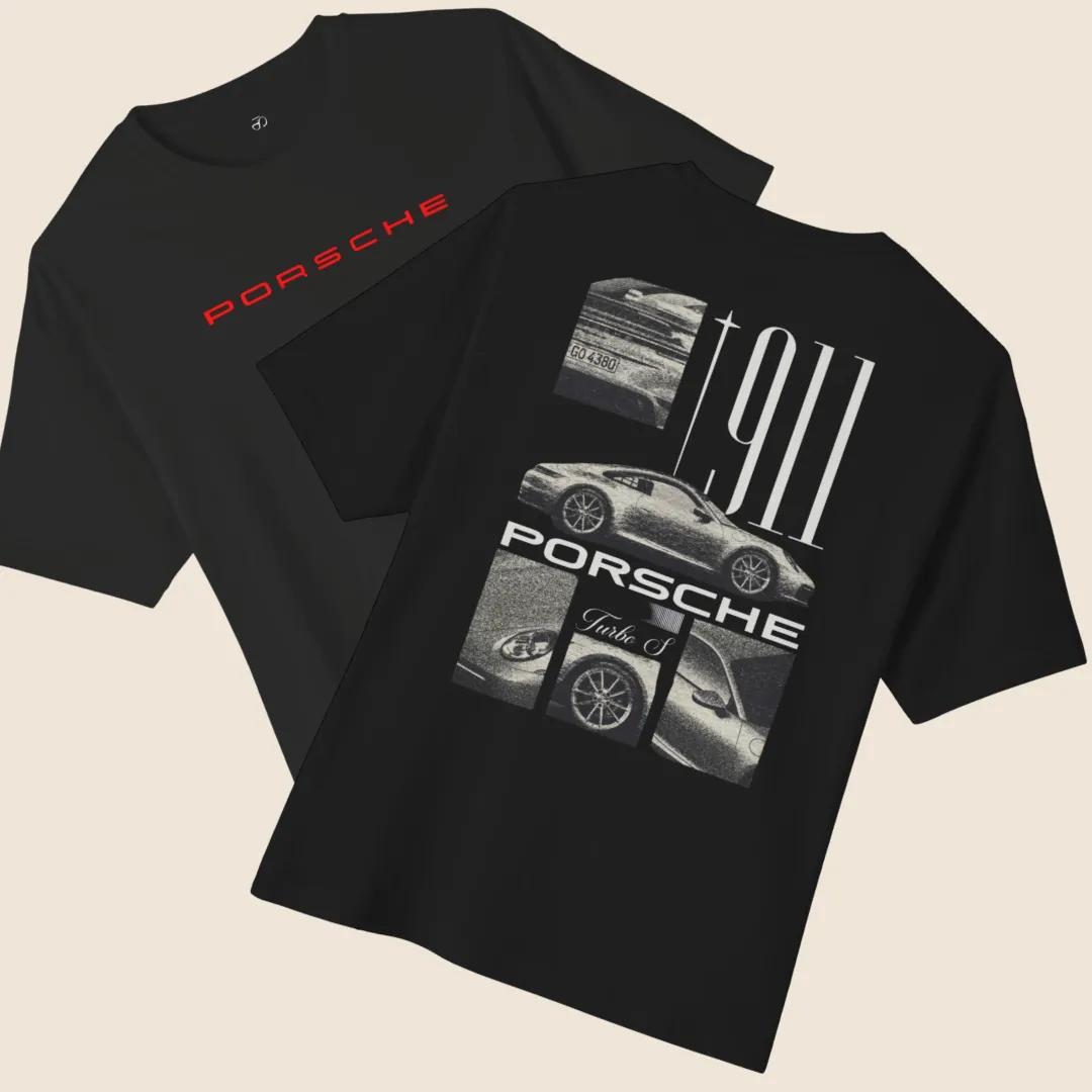 Porsche Inspired Black Oversized T-Shirt – 911 Turbo Graphic | Kattar ...