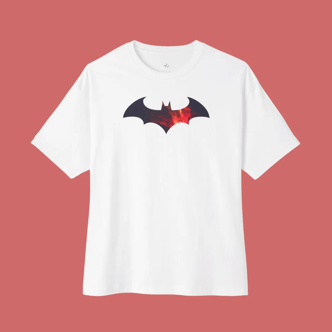Batman Inspired White Oversized T-Shirt – Colourful Bat Logo Graphic ...